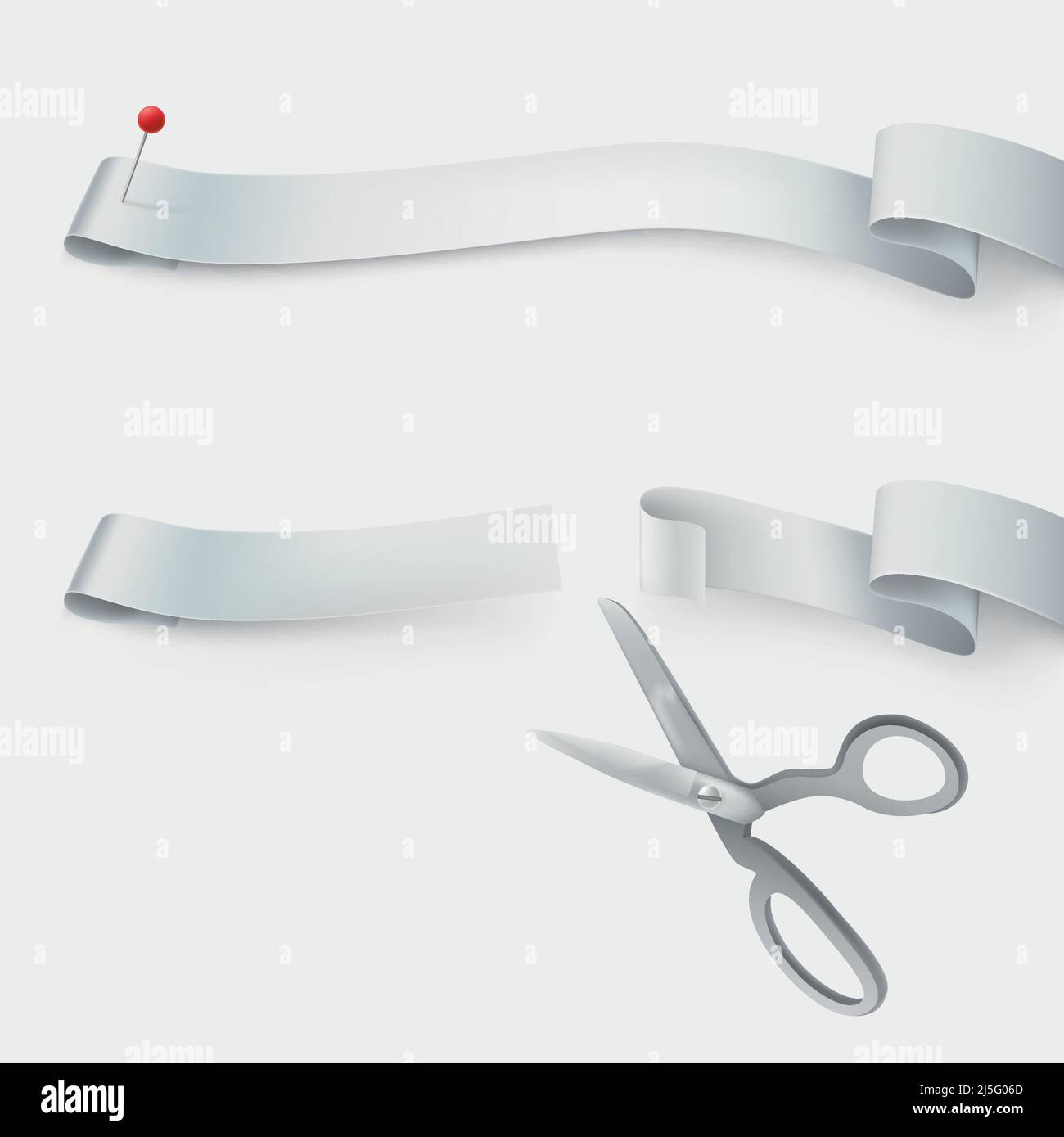 Vector set of satin ribbons with a pin and scissors. Design element ...