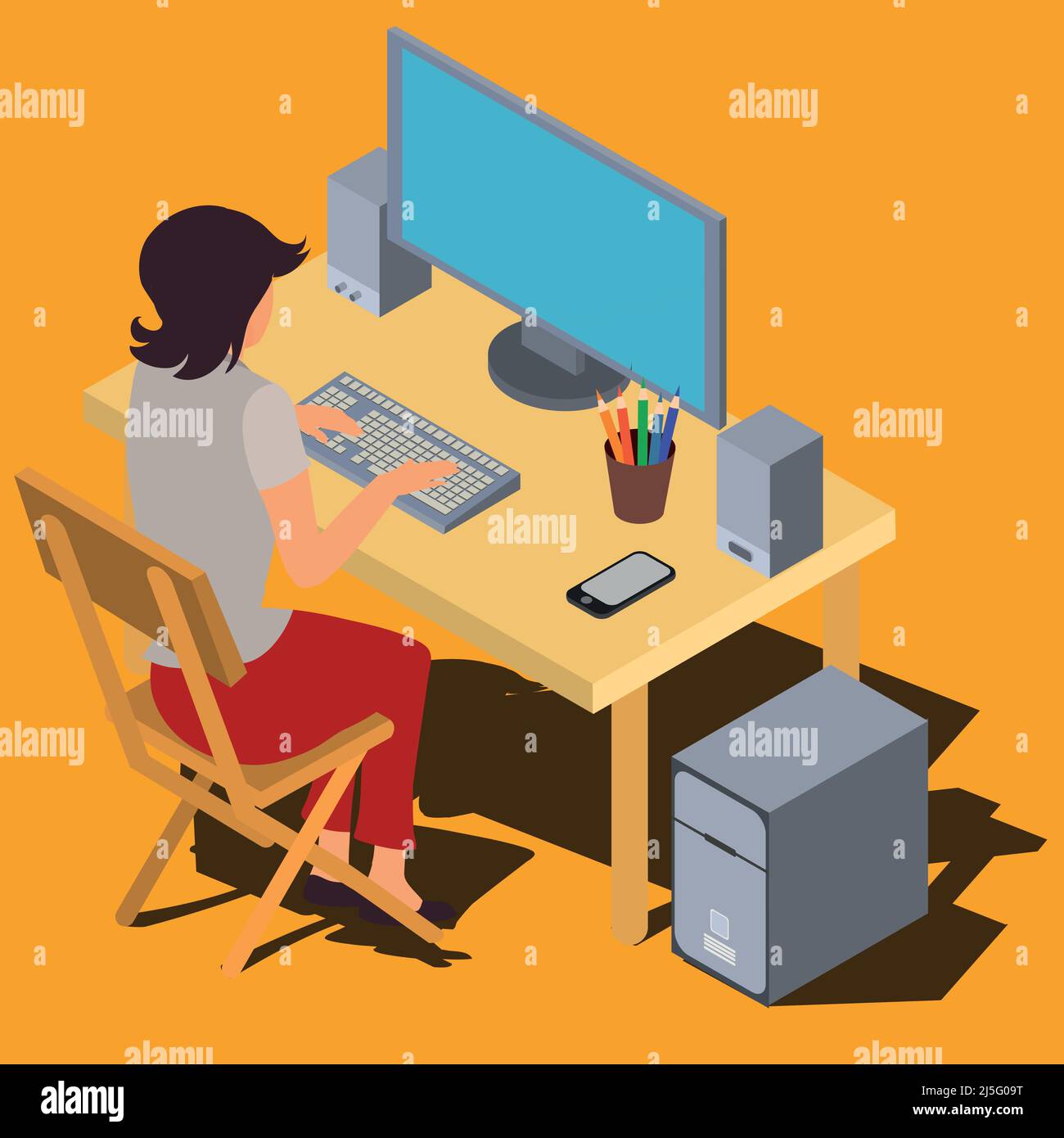 Woman typing computer back view Stock Vector Images - Alamy