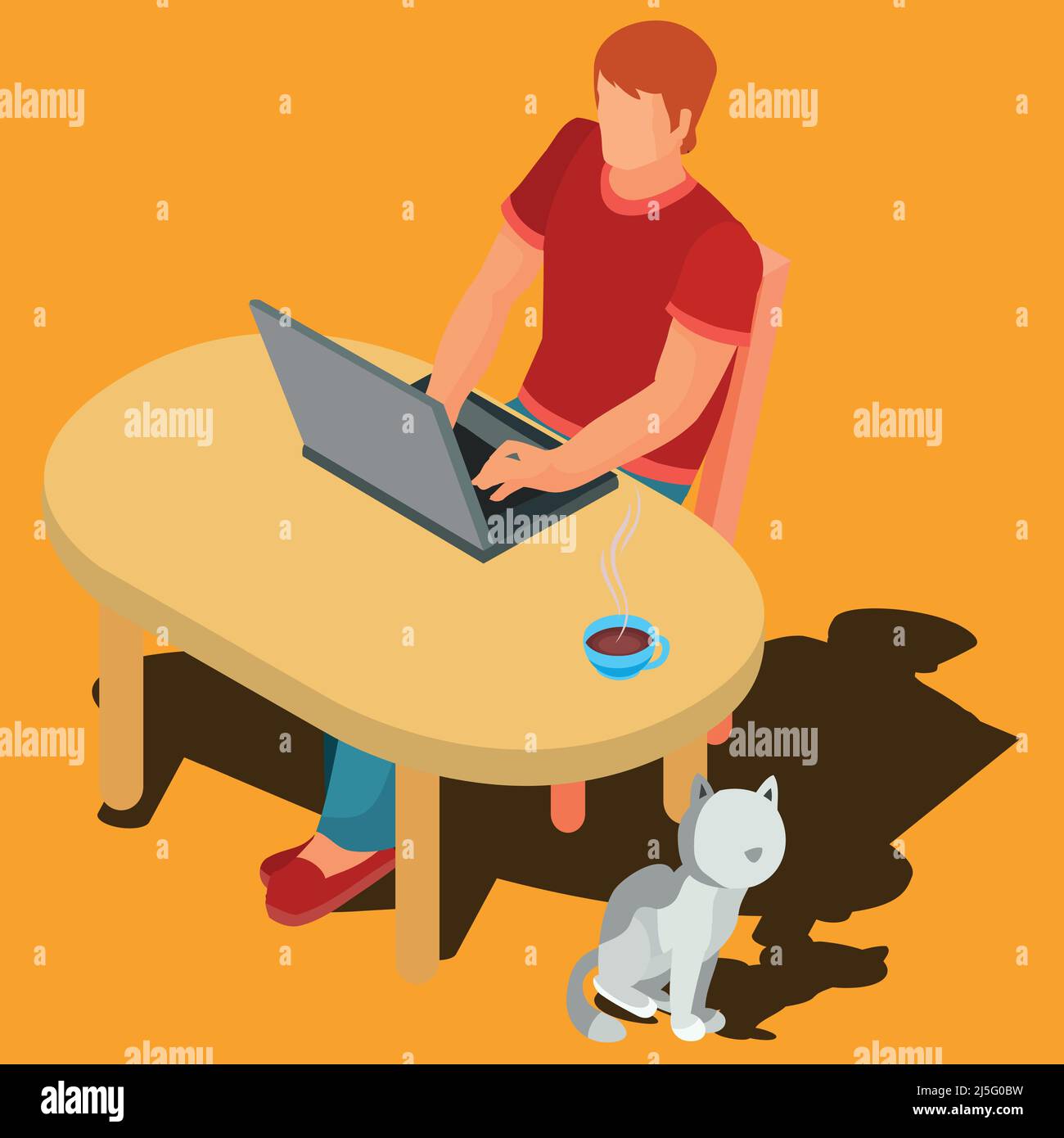 Vector illustration of a freelance worker working on the side in a flat ...