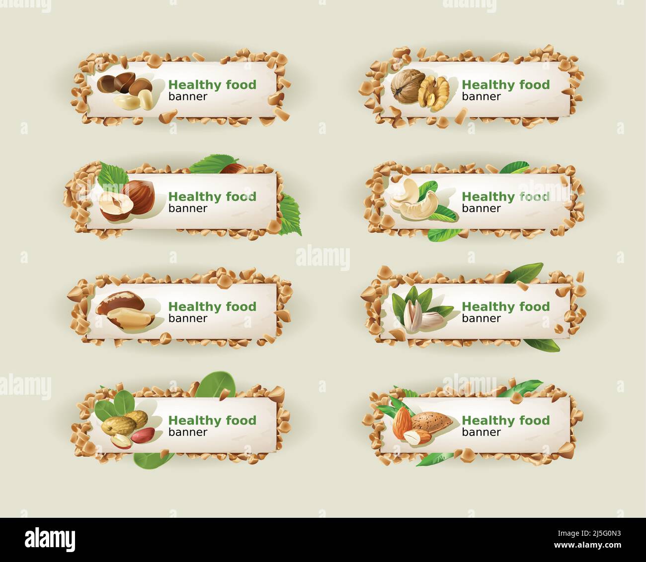 Set of decorative horizontal banners with different kinds of nuts ...