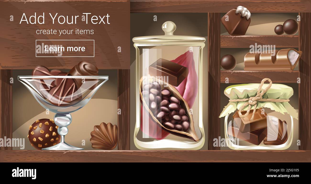 Vector illustration of a wooden rack with chocolate, a template for the ...