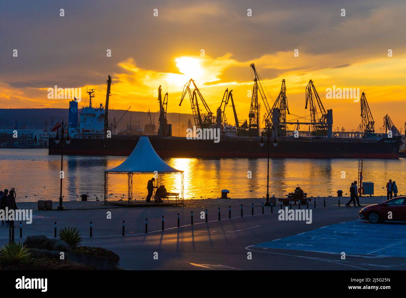 Sunset over Varna Port Bulgaria Stock Photo - Alamy