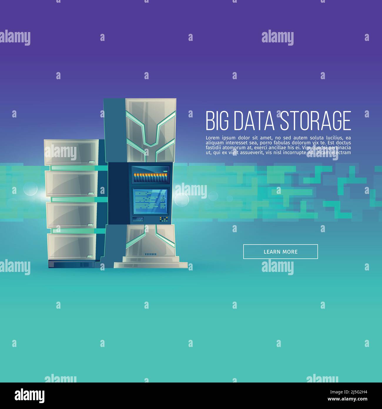 Vector poster of cartoon database center. Control room with server rack ...