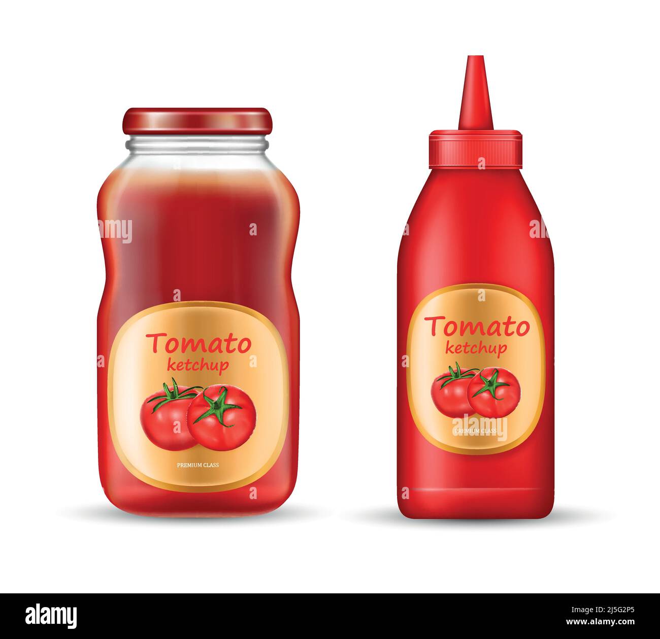 Vector realistic set with two bottles of ketchup, plastic and glass ...
