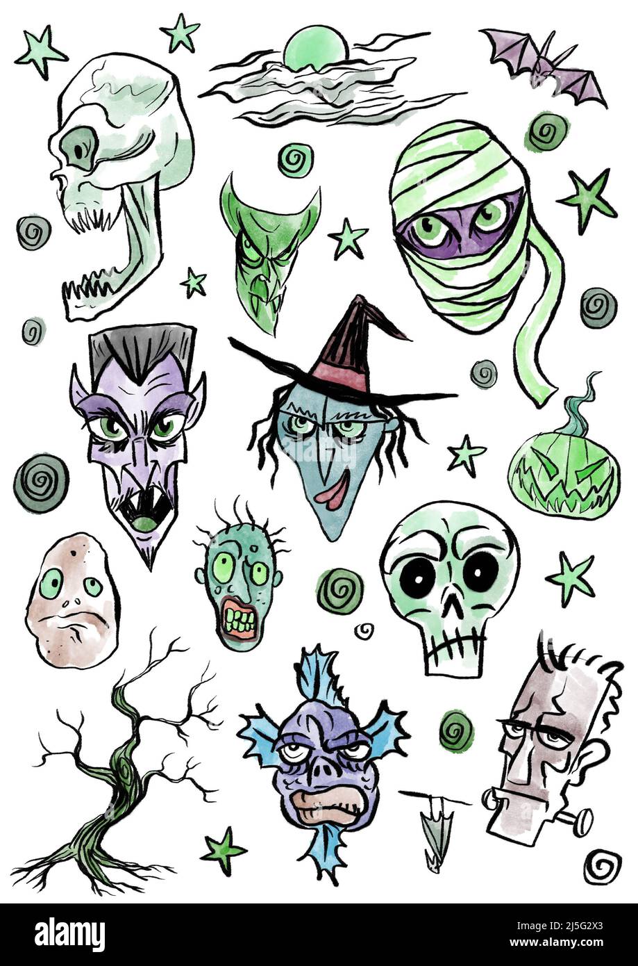 halloween monsters faces and elements Stock Photo - Alamy