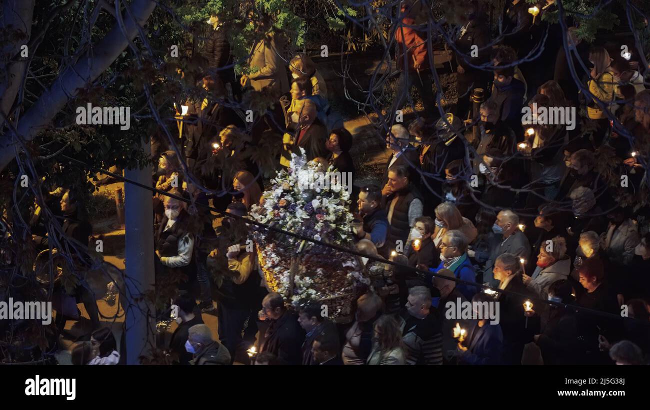 Good Friday Orthodox Easter Epitaph procession. Crowd holding candles ...