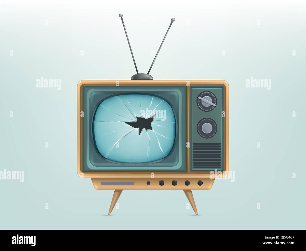Vector illustration of broken retro tv set, television. Injured vintage ...