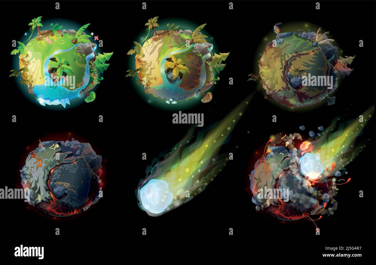 Stages of earth death, climate changes and global warming, heat and ...