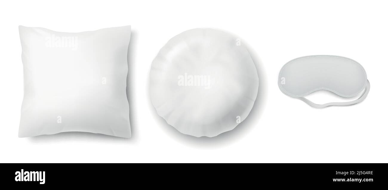 Vector realistic set with blindfold and two clean white pillows, square ...