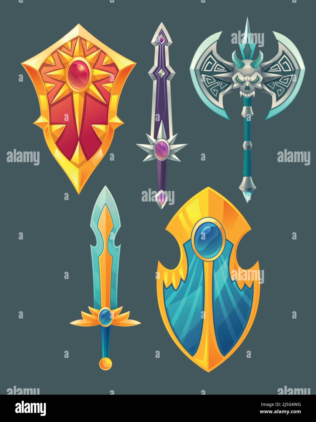 Vector set of fantasy items, fairy tale game design objects isolated on ...