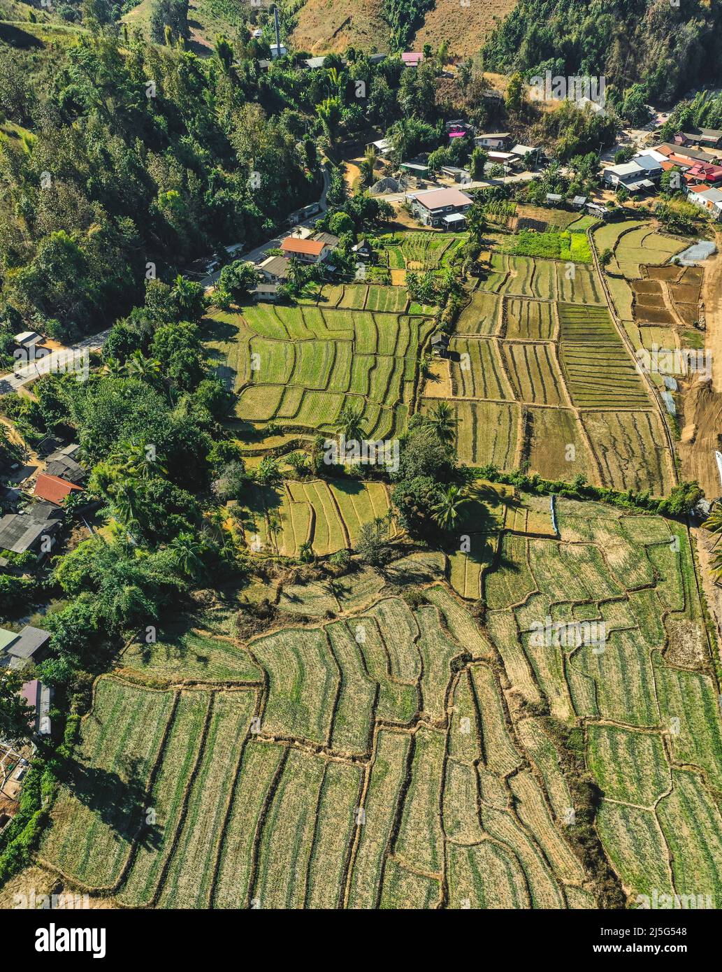 Aerial view of Mae La Noi rice terraces in Mae Hong Son, Thailand Stock ...
