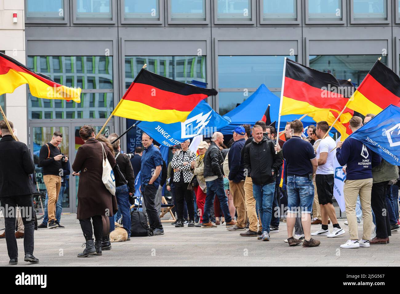 Dortmund, Germany. 23rd Apr, 2022. Members of the "Junge Alternative ...