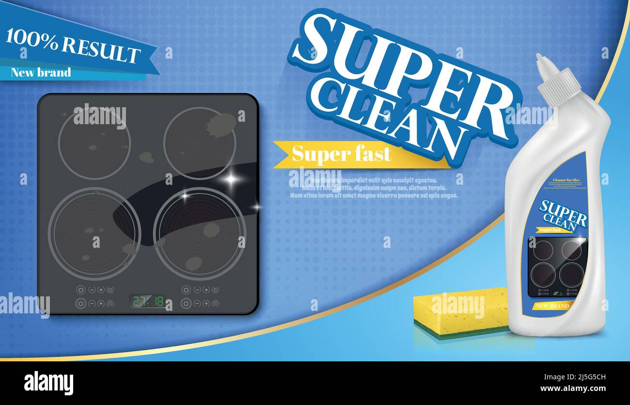Vector poster of cleaning detergent for stove, kitchen. Cleaner ad ...