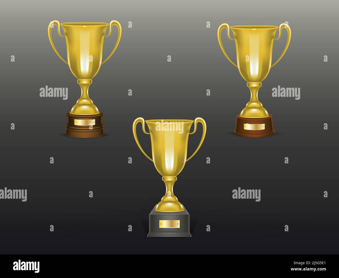 Vector 3d realistic cup set, golden trophies for winner of competition ...