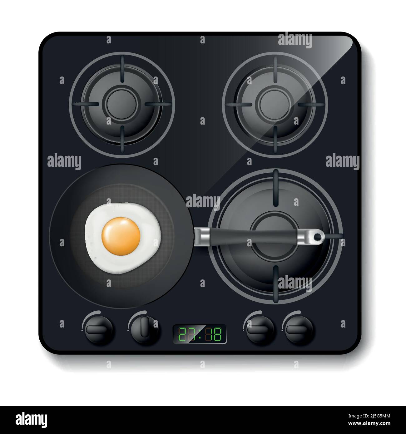 Vector 3d realistic gas stove, black cooktop, hob with four circle ...