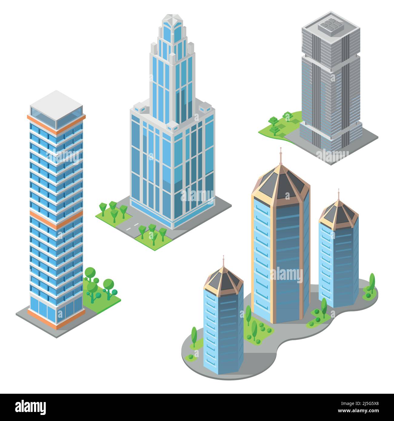 Vector set of isometric modern buildings in cartoon style. Urban ...