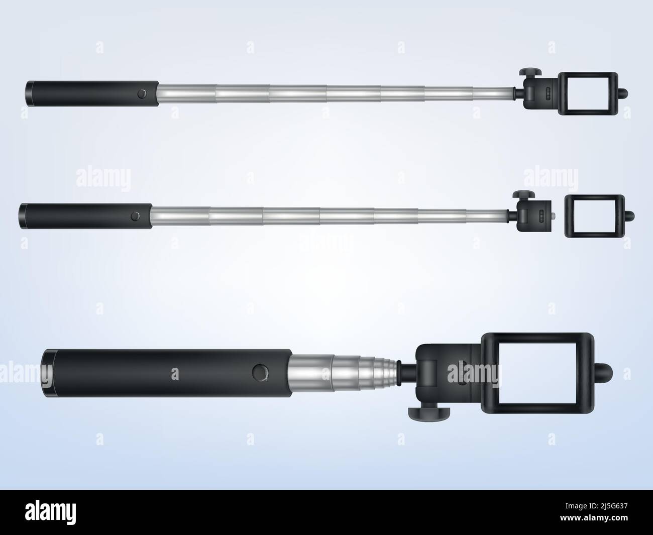 Vector 3d realistic monopod for smartphone, folding handle. Phone ...