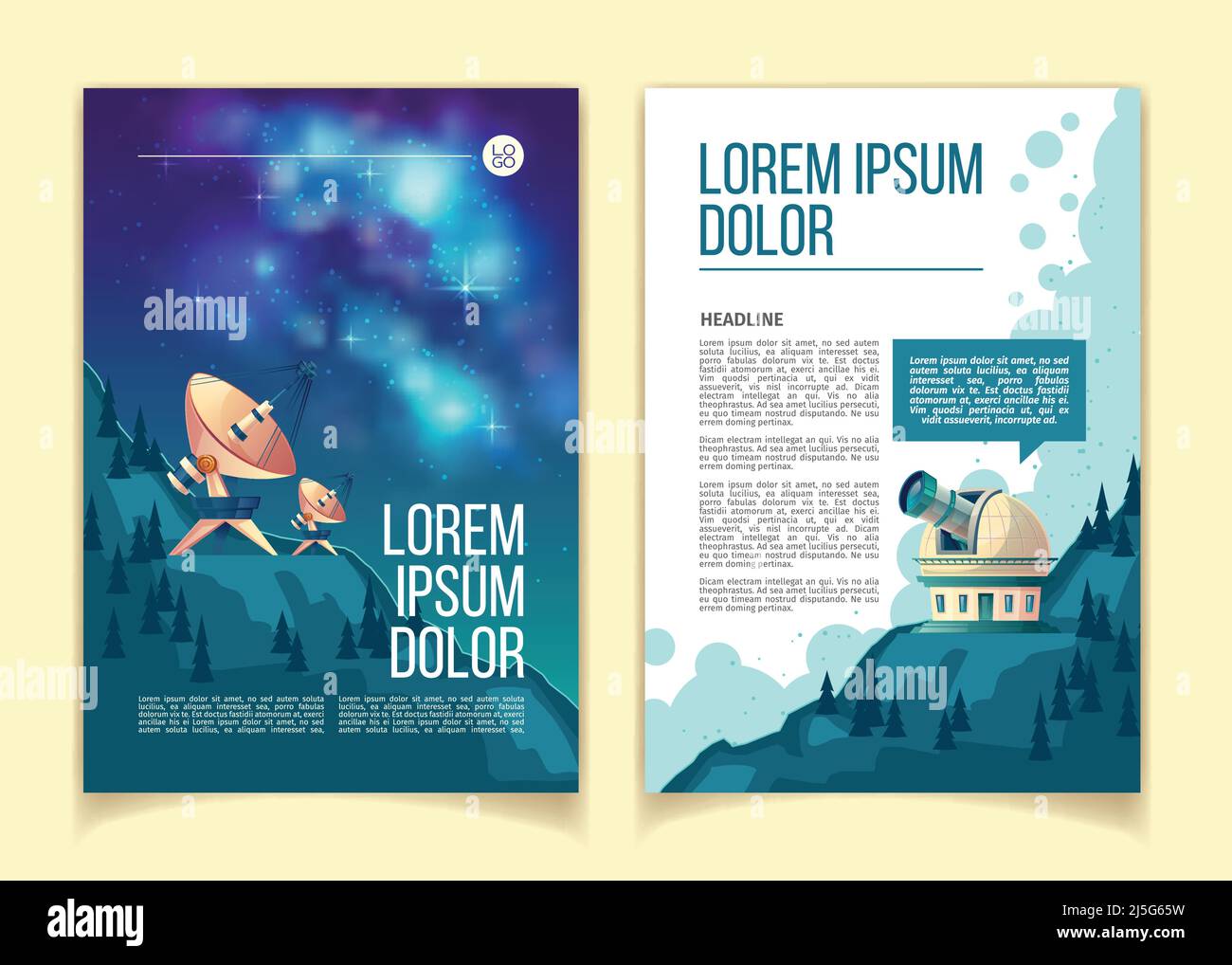 Vector astronomy brochure, flyer with astronomical equipment to observe ...