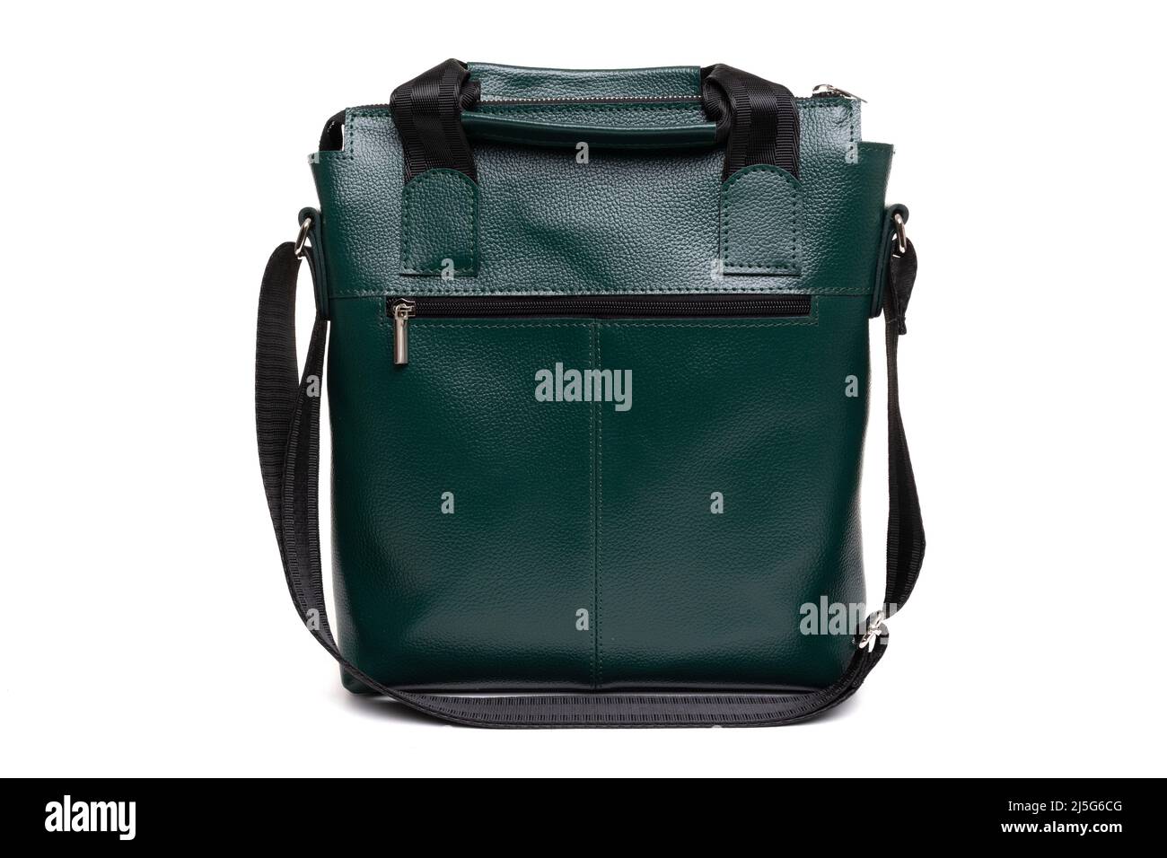 rectangular men's leather bag of dark green color on a white background ...