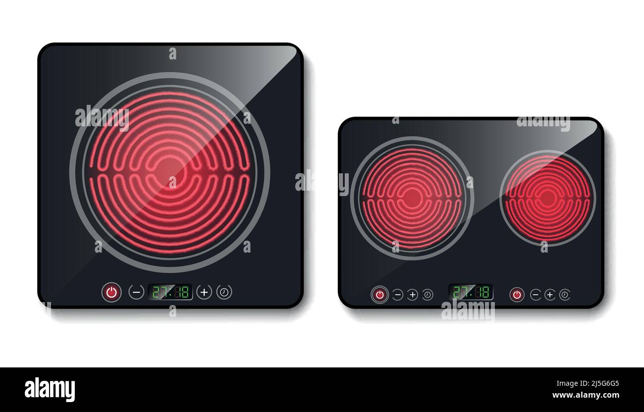 Vector realistic black induction cooktops or glass-ceramic cooking ...