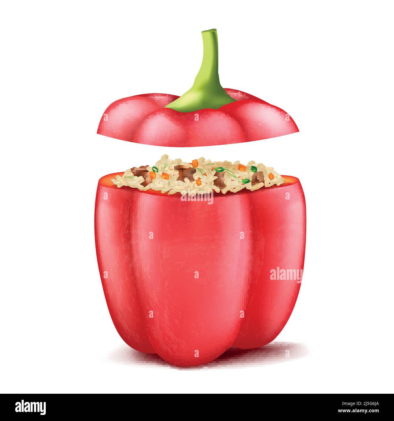 Vector realistic illustration of stuffed bell pepper filled with rice ...