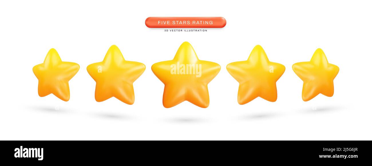 Five stars rating realistic 3d vector illustration Stock Vector Image ...