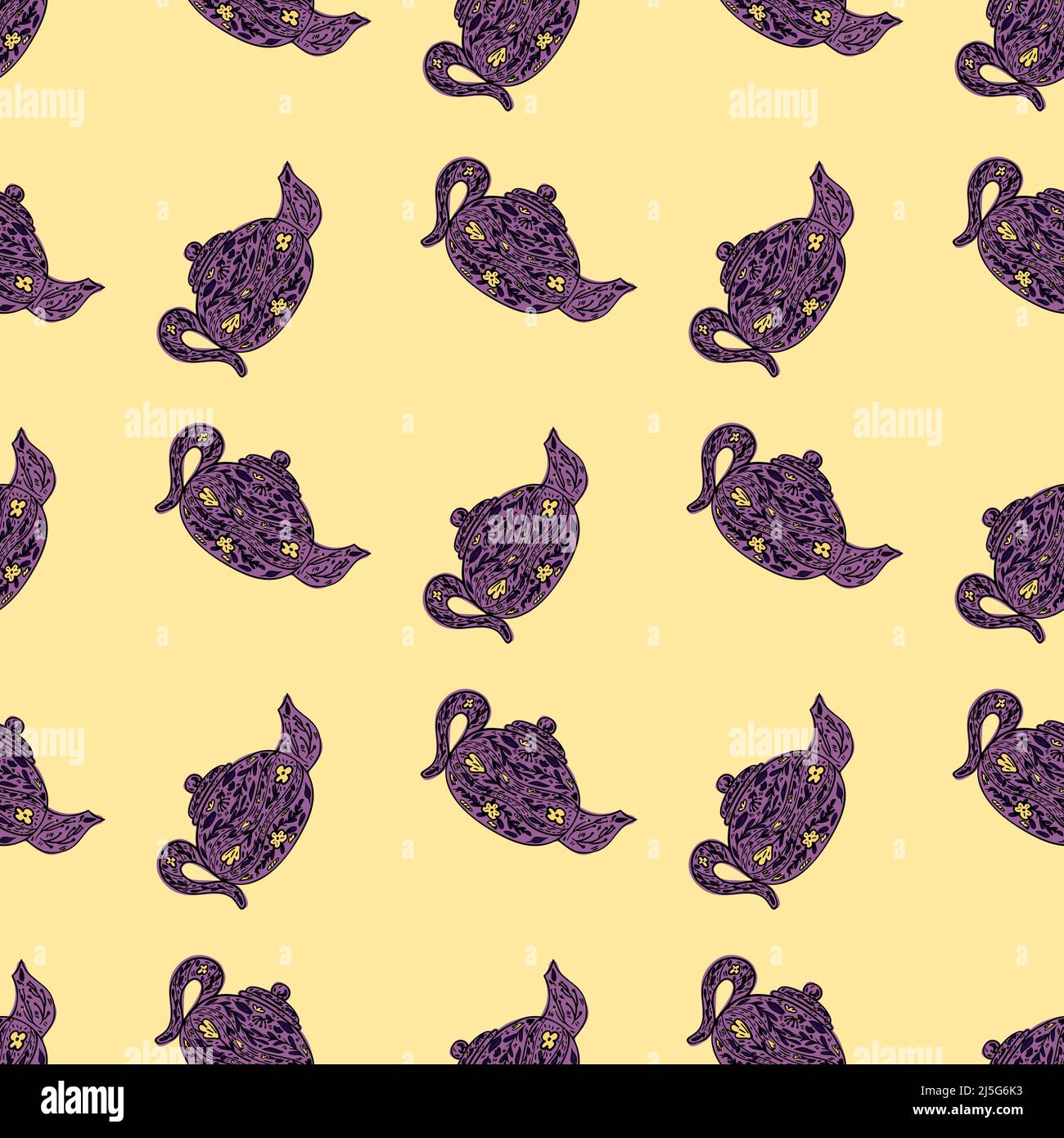 Seamless pattern with cute teapots. Background of doodle kettle ...