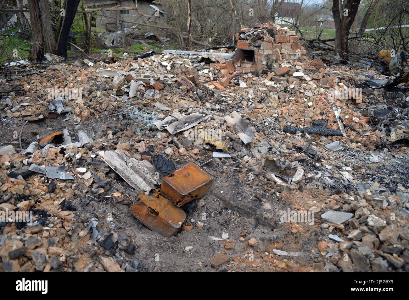 BERVYTSIA, UKRAINE - APRIL 21, 2022 - Rubble is seen at a destroyed ...