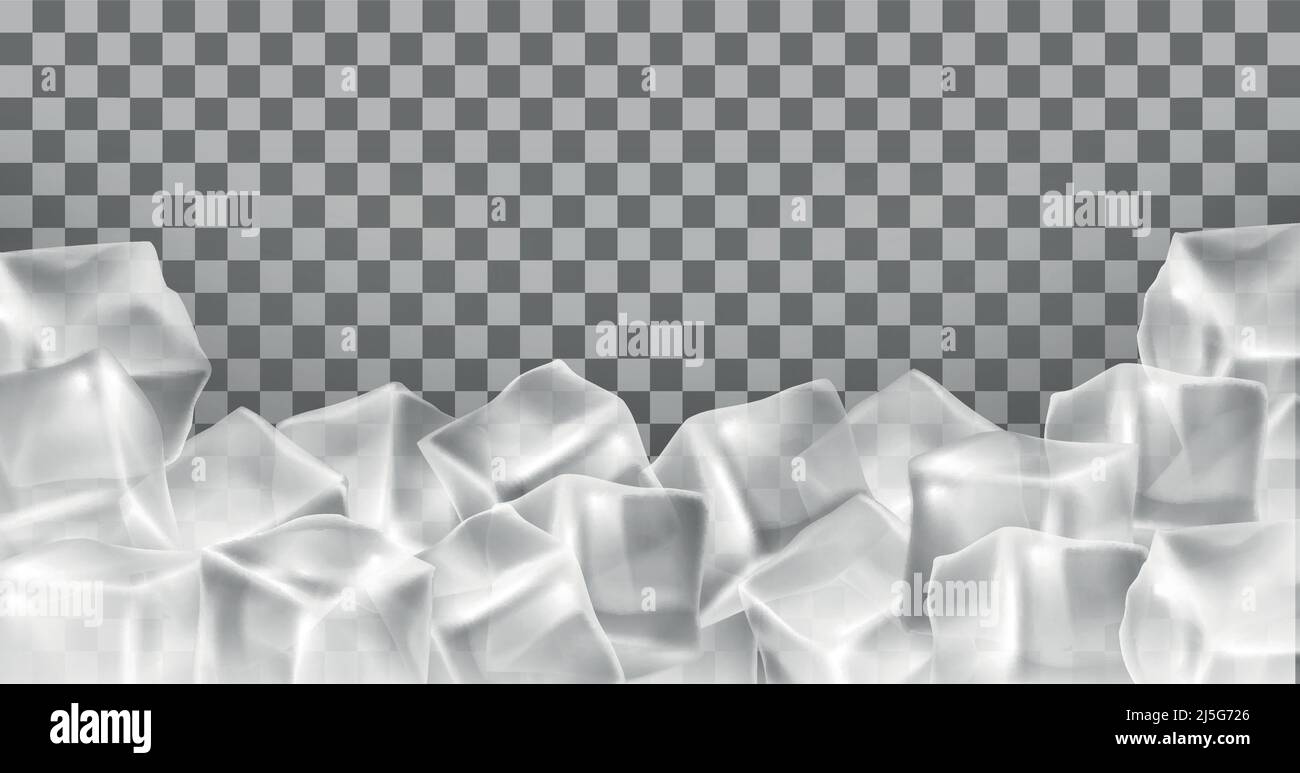 Vector 3d realistic ice cubes frame, border. Square transparent frozen objects. Frost blocks ...