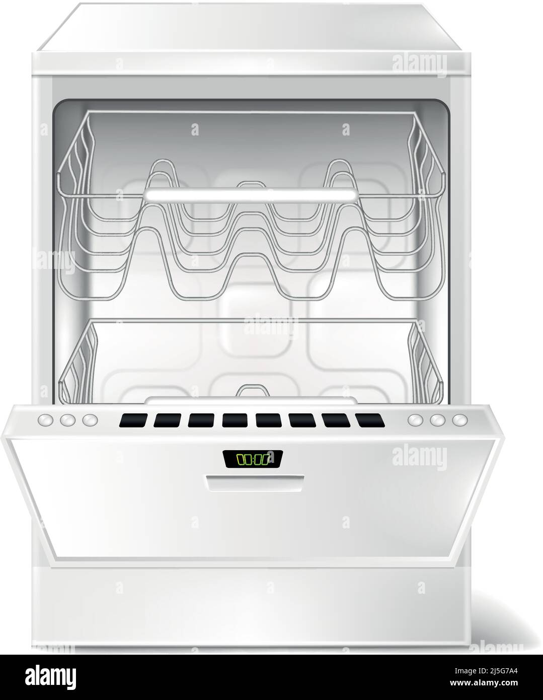Vector realistic illustration of white empty dishwasher with open door ...