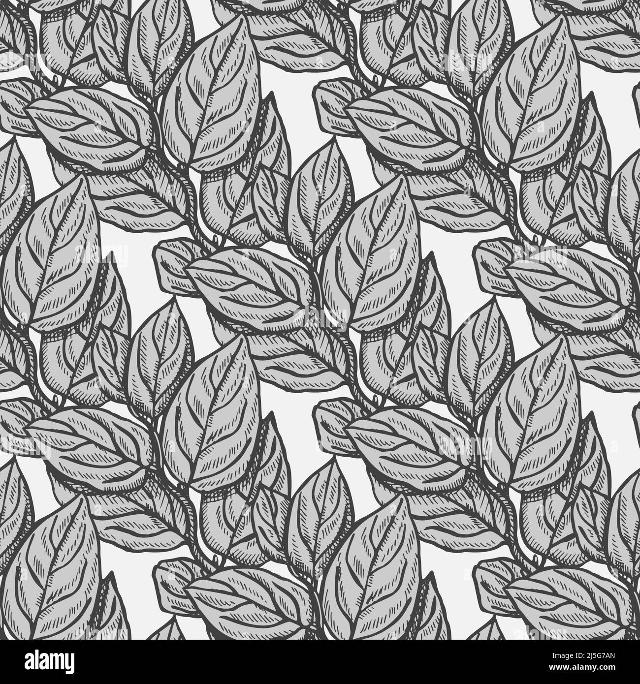 Seamless pattern engraved tree branches. Vintage background summer ...