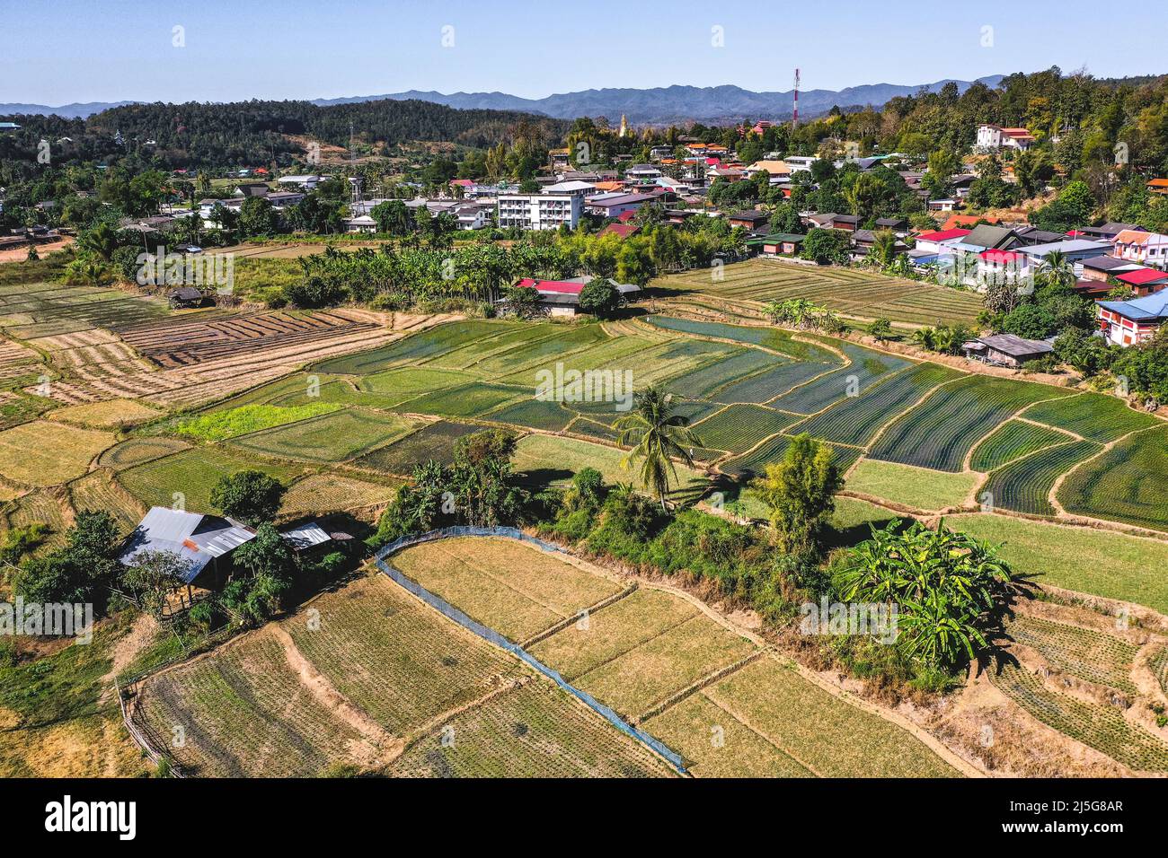 Aerial view of Mae La Noi rice terraces in Mae Hong Son, Thailand Stock ...