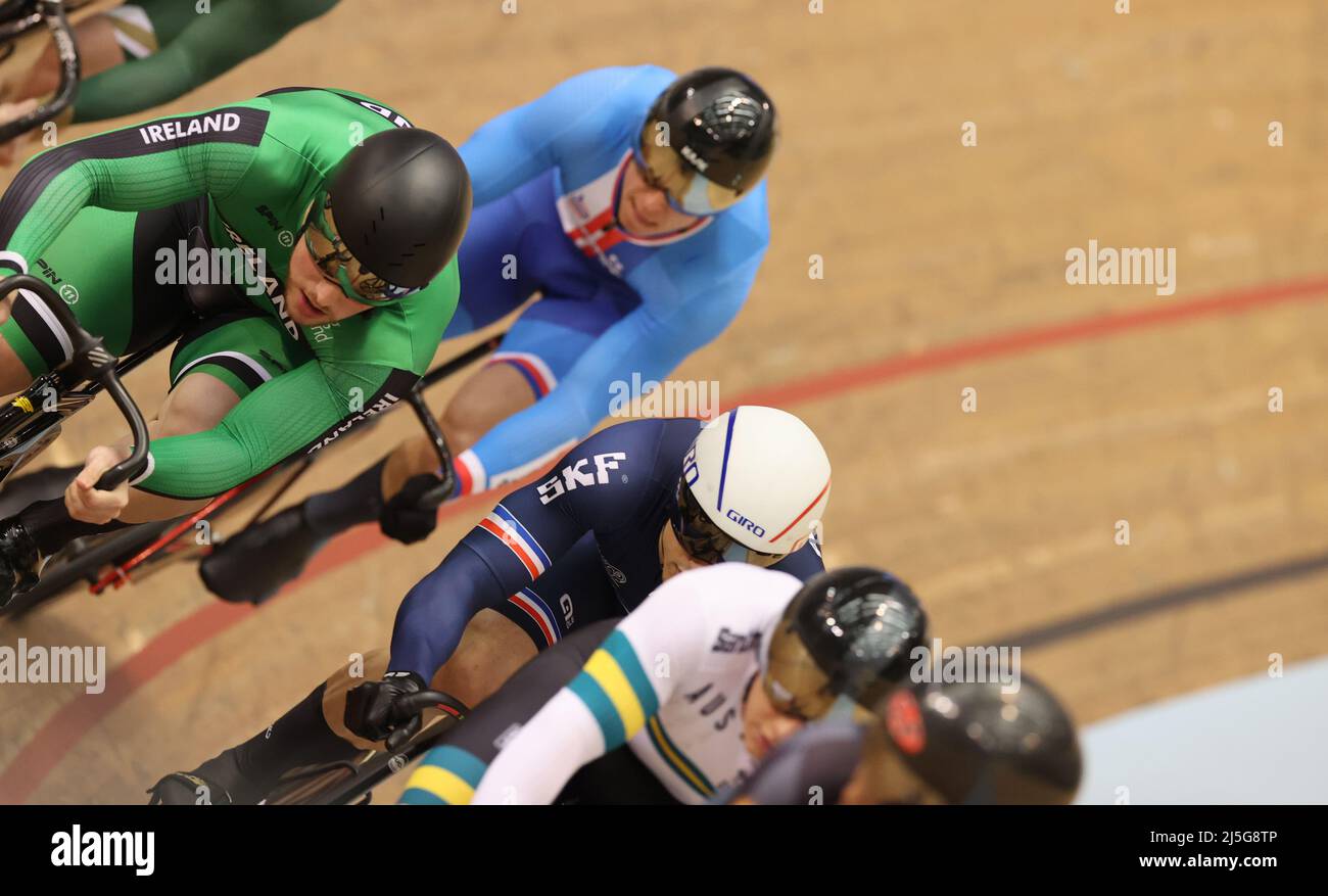 Conor Rowley (left) in the Men’s Keirin First round during day three of ...