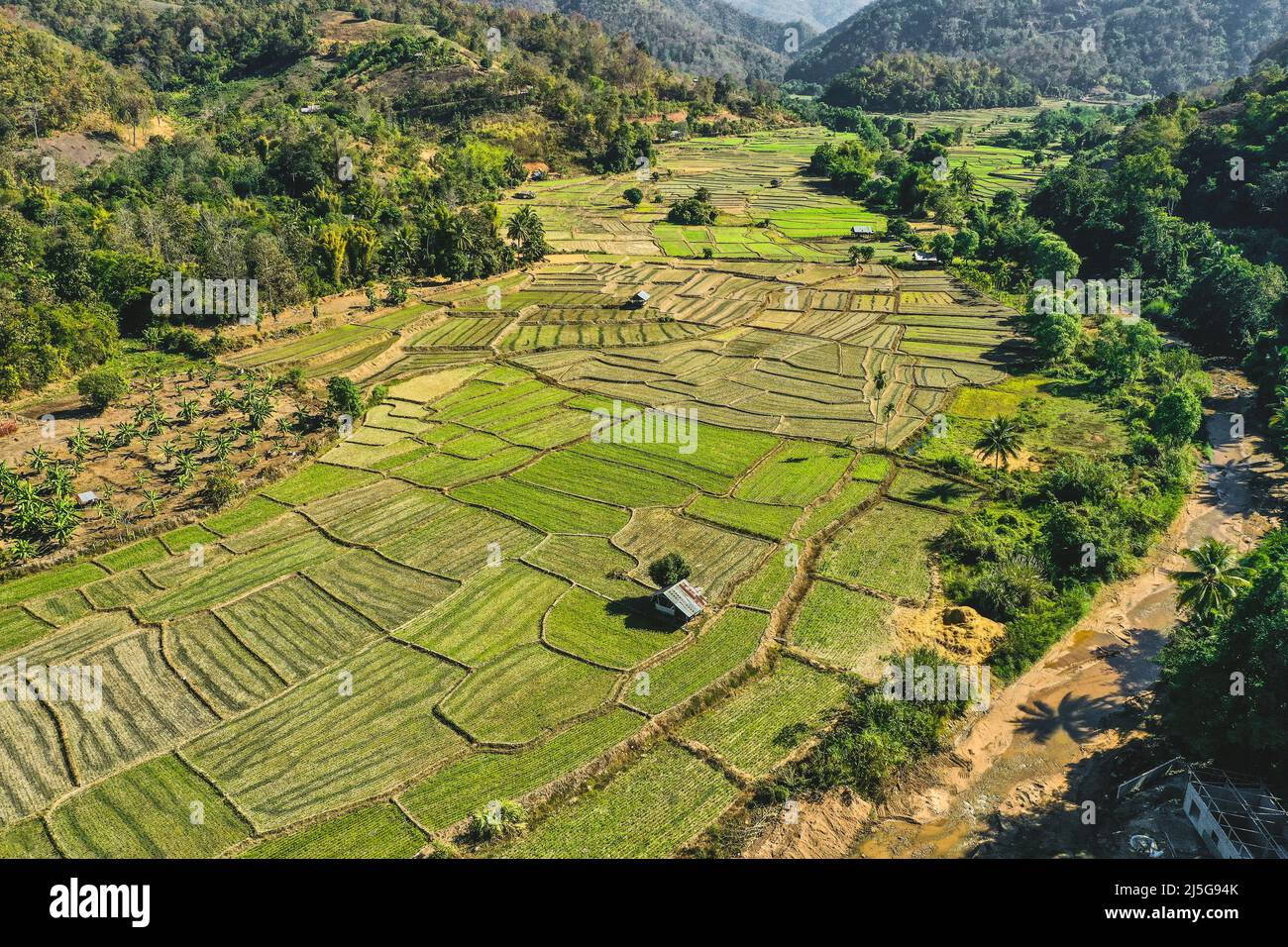 Aerial view of Mae La Noi rice terraces in Mae Hong Son, Thailand Stock ...