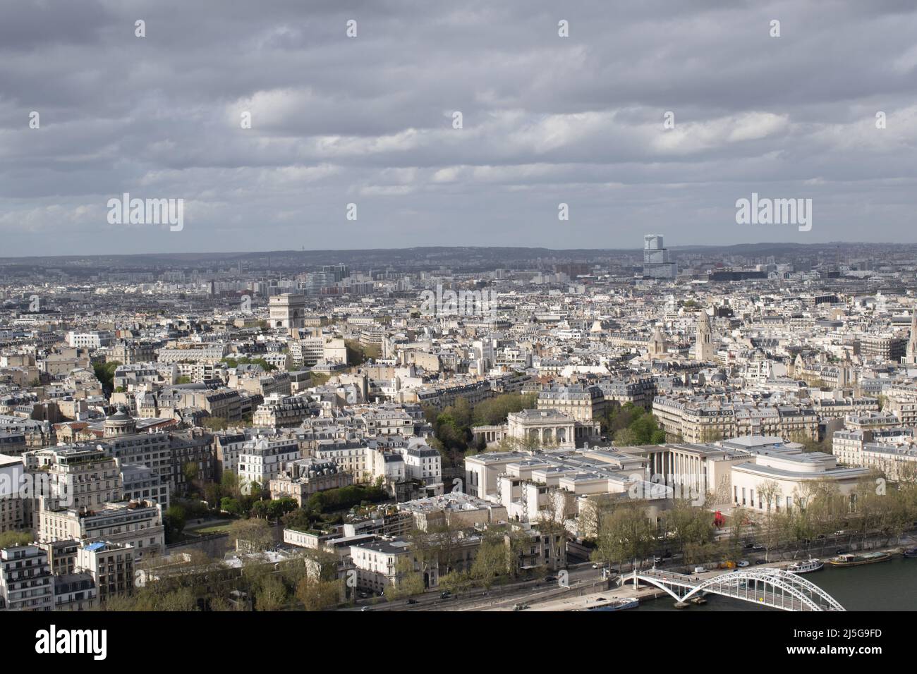 Paris, France, Europe: aerial view from the top of Eiffel Tower Arc de Triomphe (Triumphal Arch ...