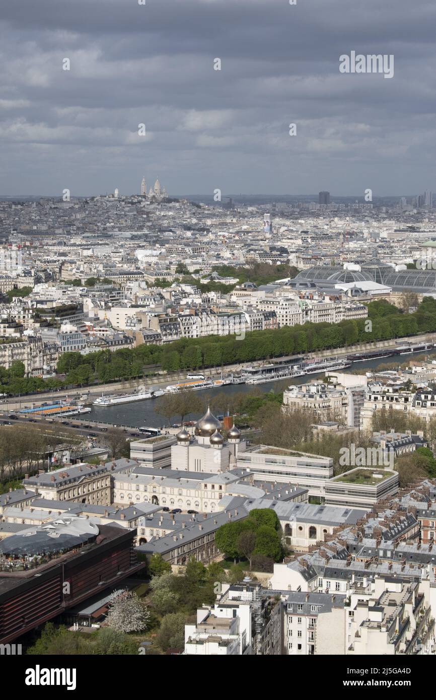 Paris, France: aerial view from the top of the Eiffel Tower with ...