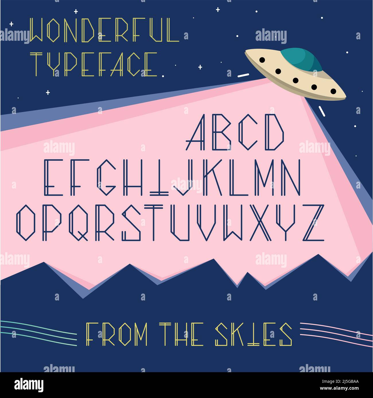 Vector alphabet uppercase letters in space, UFO concept. Cosmos cartoon ...