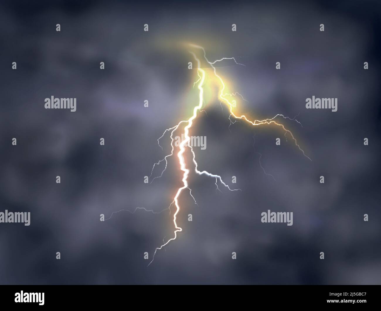 Vector realistic illustration of bright thunderbolt, lightning strike ...