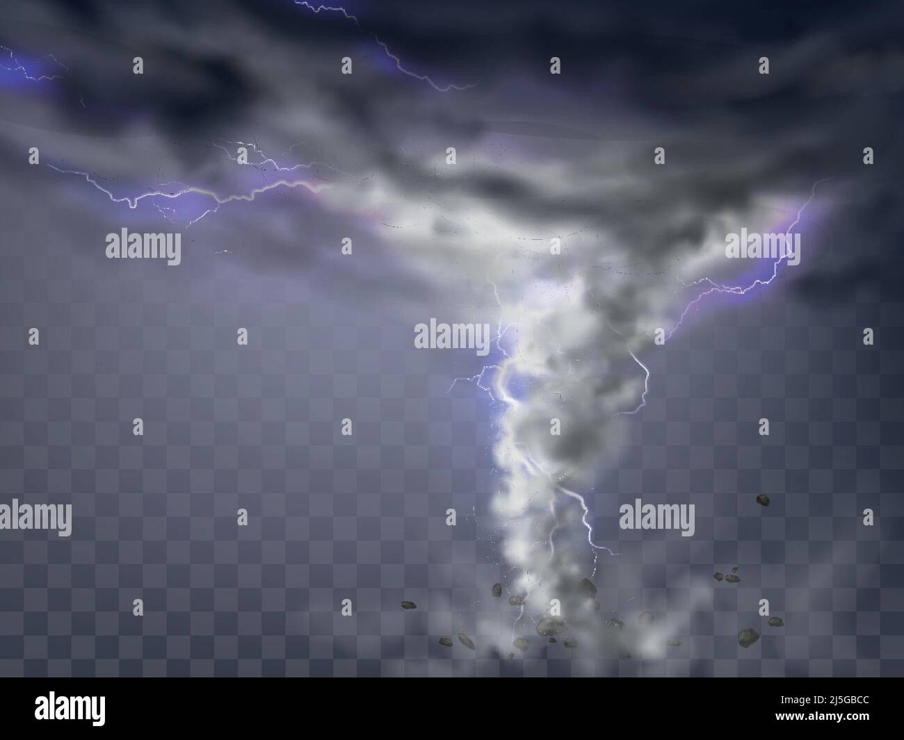 Vector realistic tornado with lightnings, destructive hurricane ...