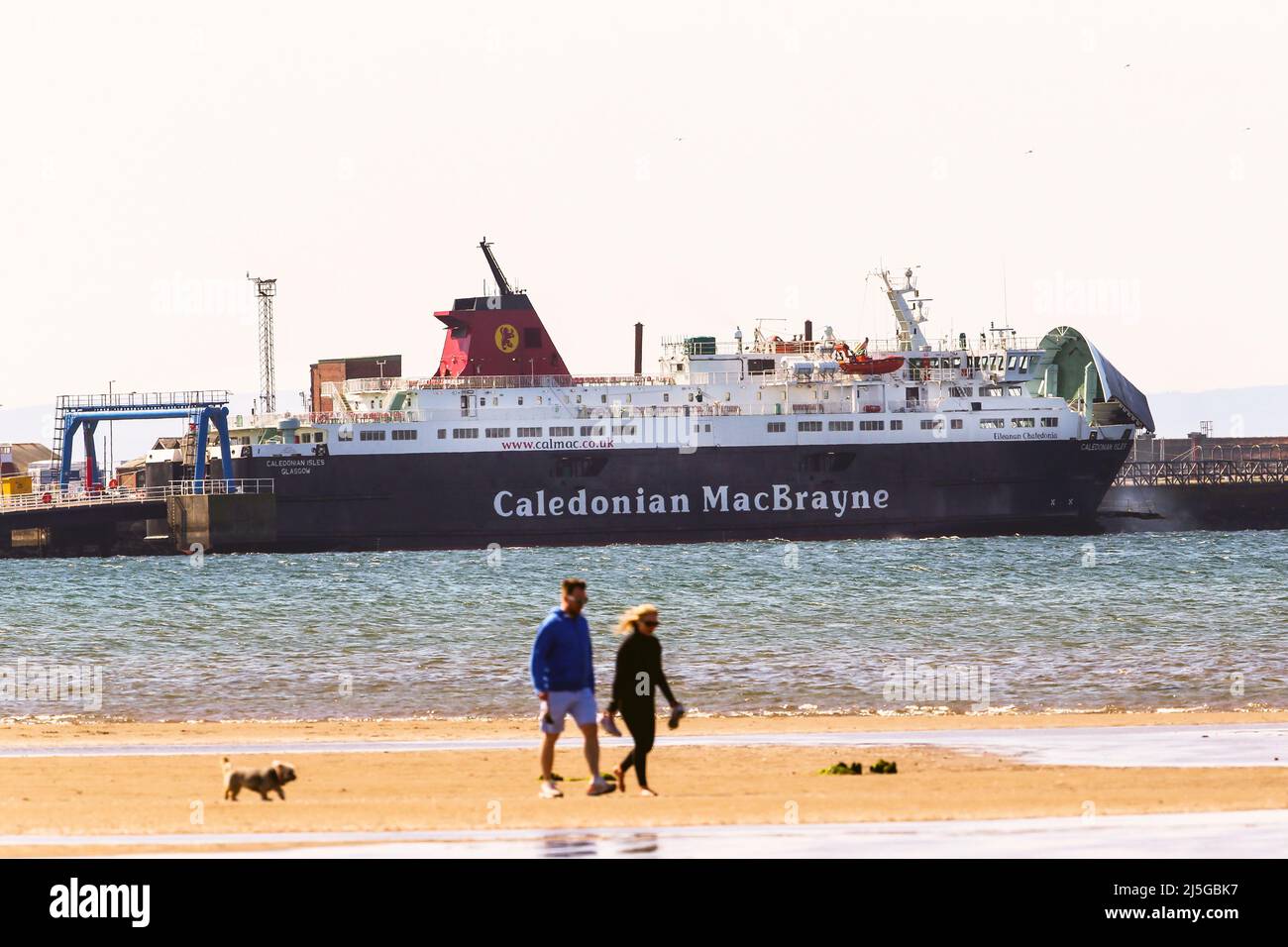 22 April 2022, Troon, UK. The Caledonian MacBrayne ferry, "Caledonian ...