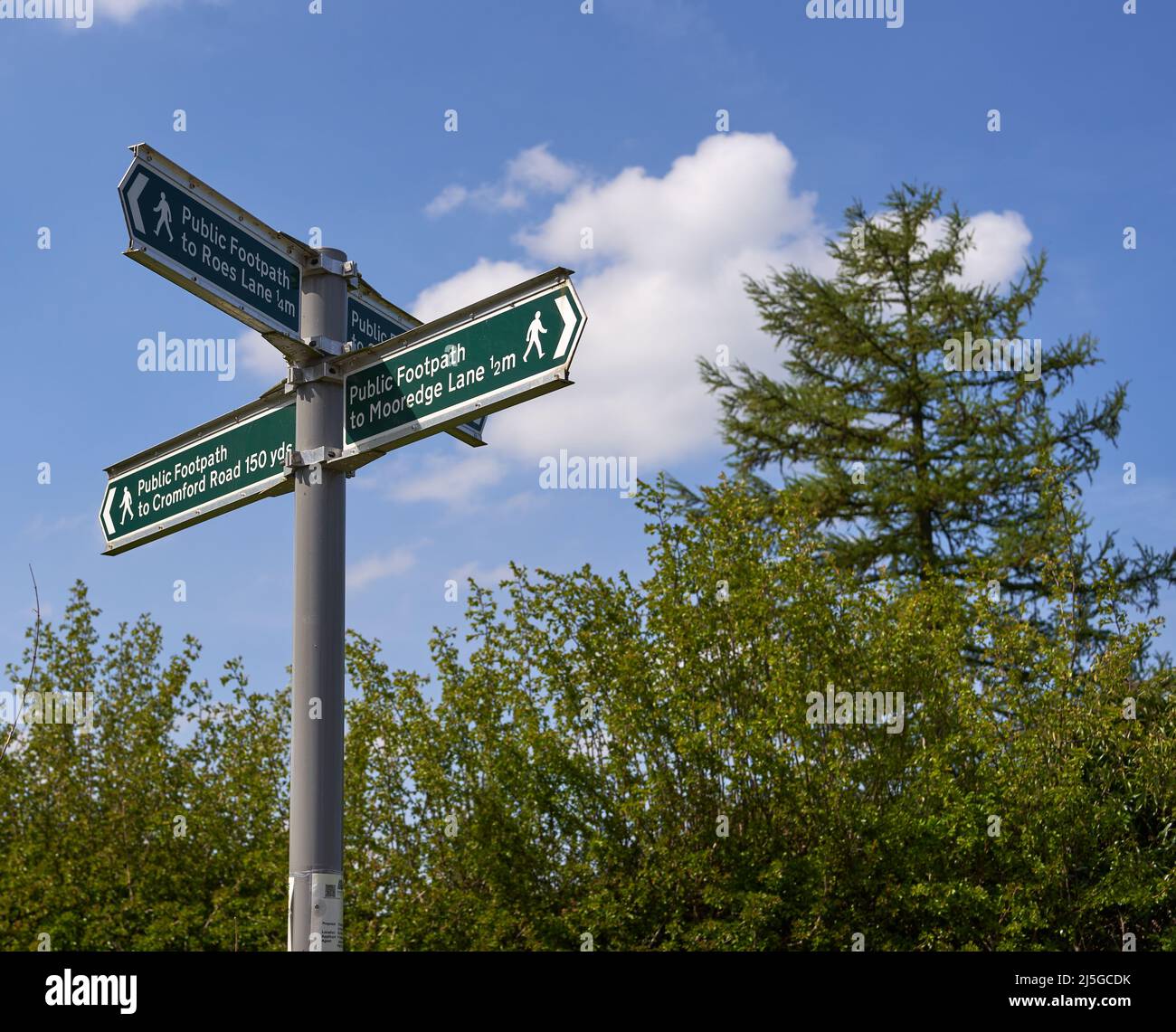 Tourist sign post in the village of Crich, Derbyshire, UK Stock Photo ...