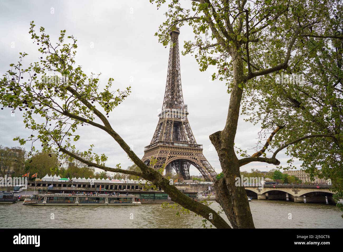 A view of the Eiffel tower in Paris. The Eiffel Tower is a structure ...