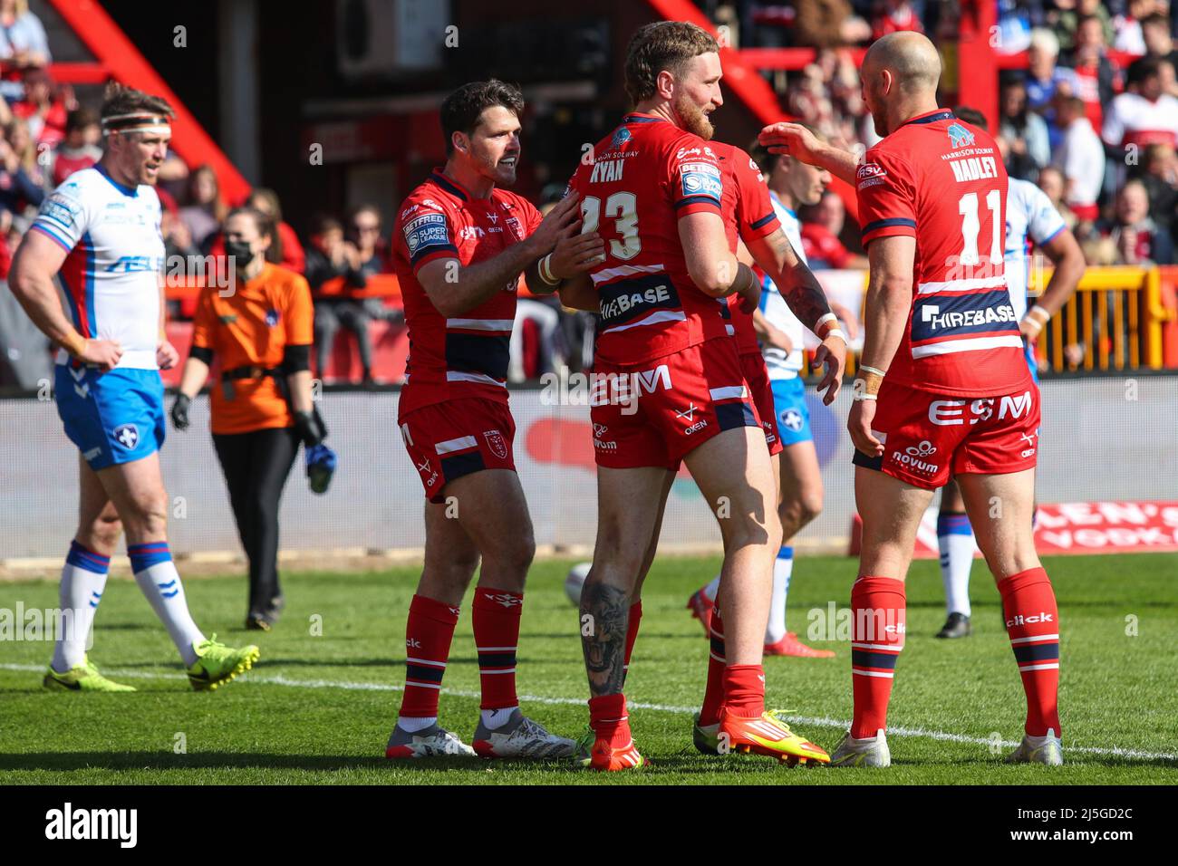 Ethan Ryan #23 of Hull KR celebrates his first try of the match Stock ...
