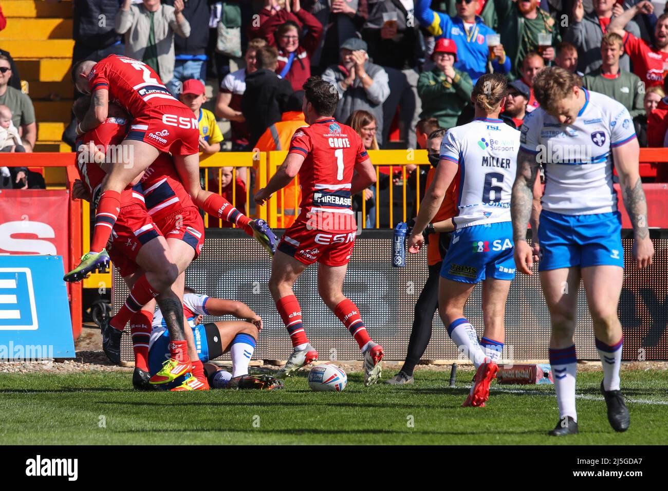 Ethan Ryan #23 of Hull KR celebrates his second try of the match Stock ...