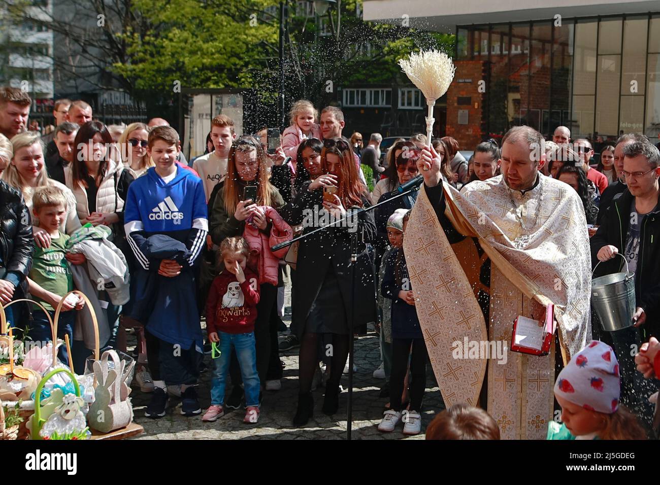 Wroclaw, Poland. 23rd Apr, 2022. The faithful attend Holy Saturday in ...