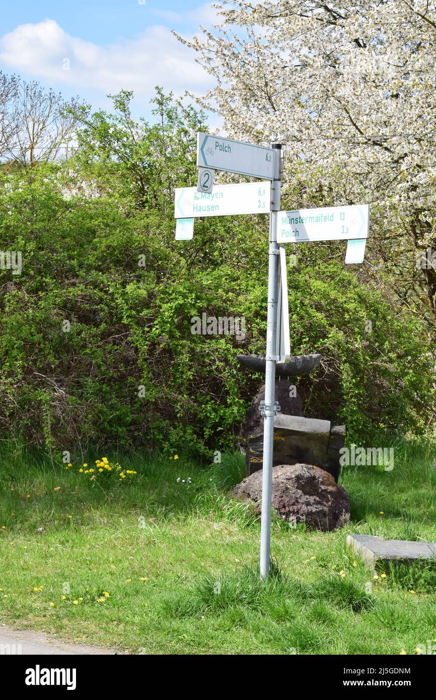 sign post at the bike road on a former railroad line Stock Photo - Alamy