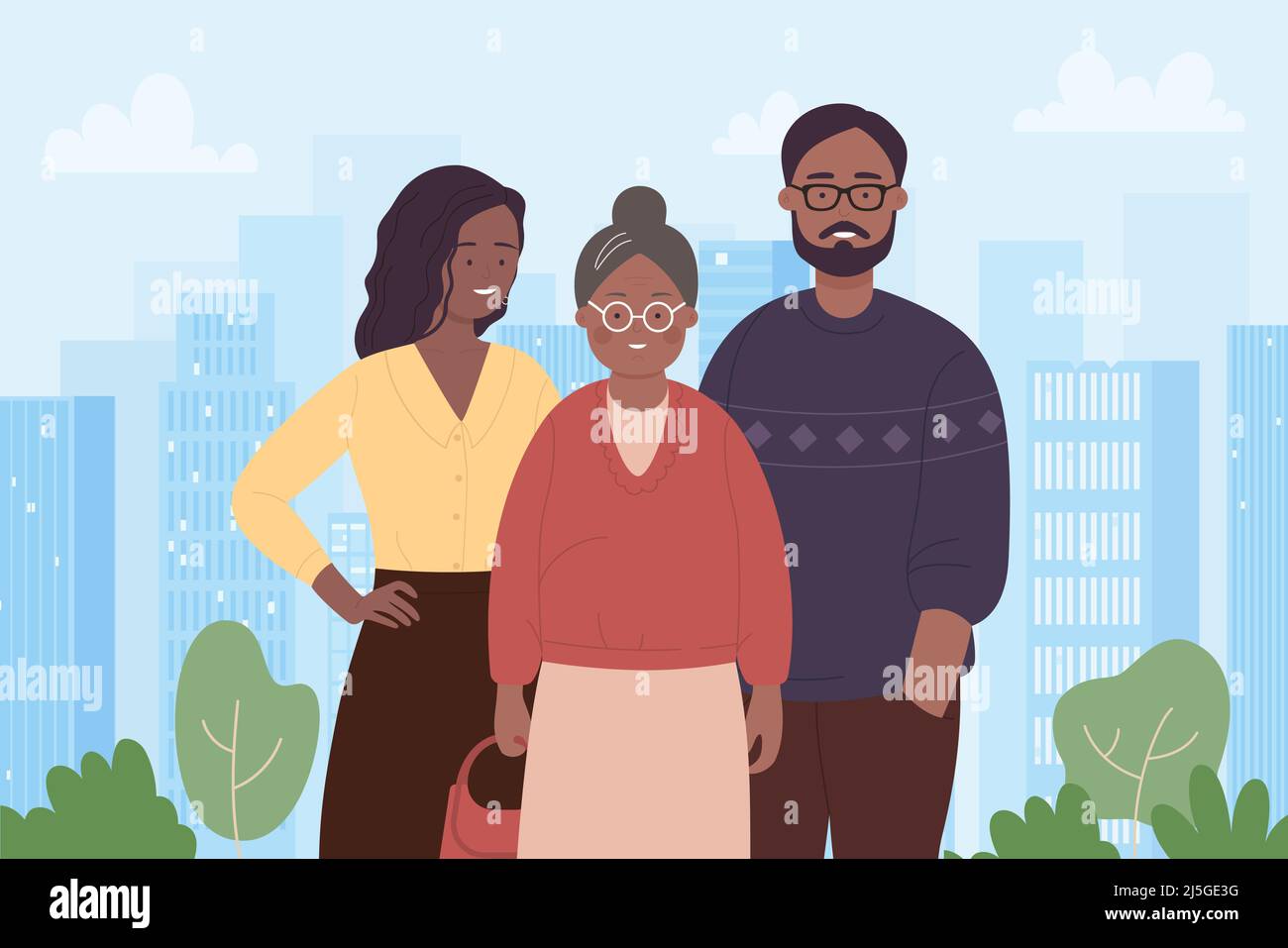 Senior woman with her young children. Family generations, happy ...