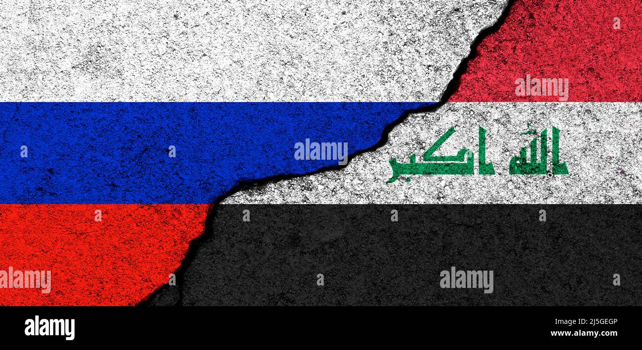 Russia and Iraq flags background. Diplomacy and political, conflict and ...