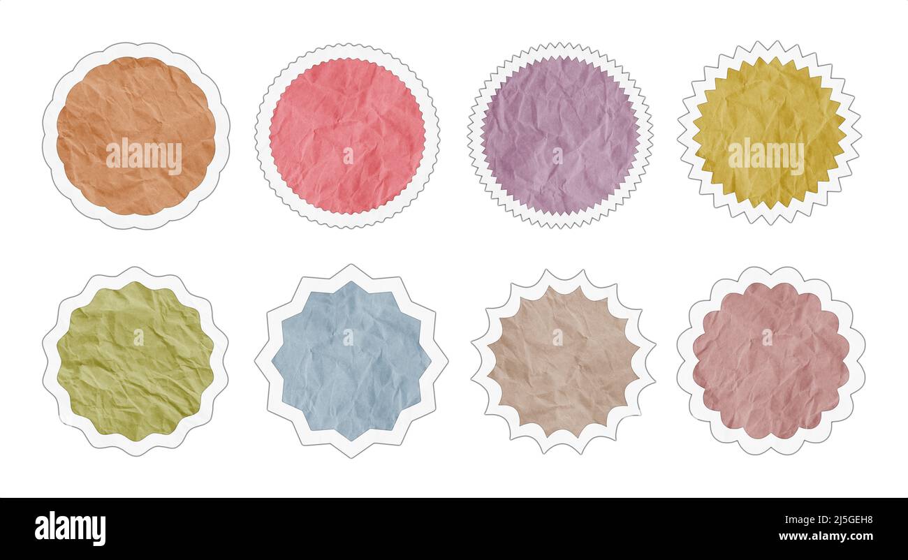 Group of blank colorful paper round labels isolated on white background ...