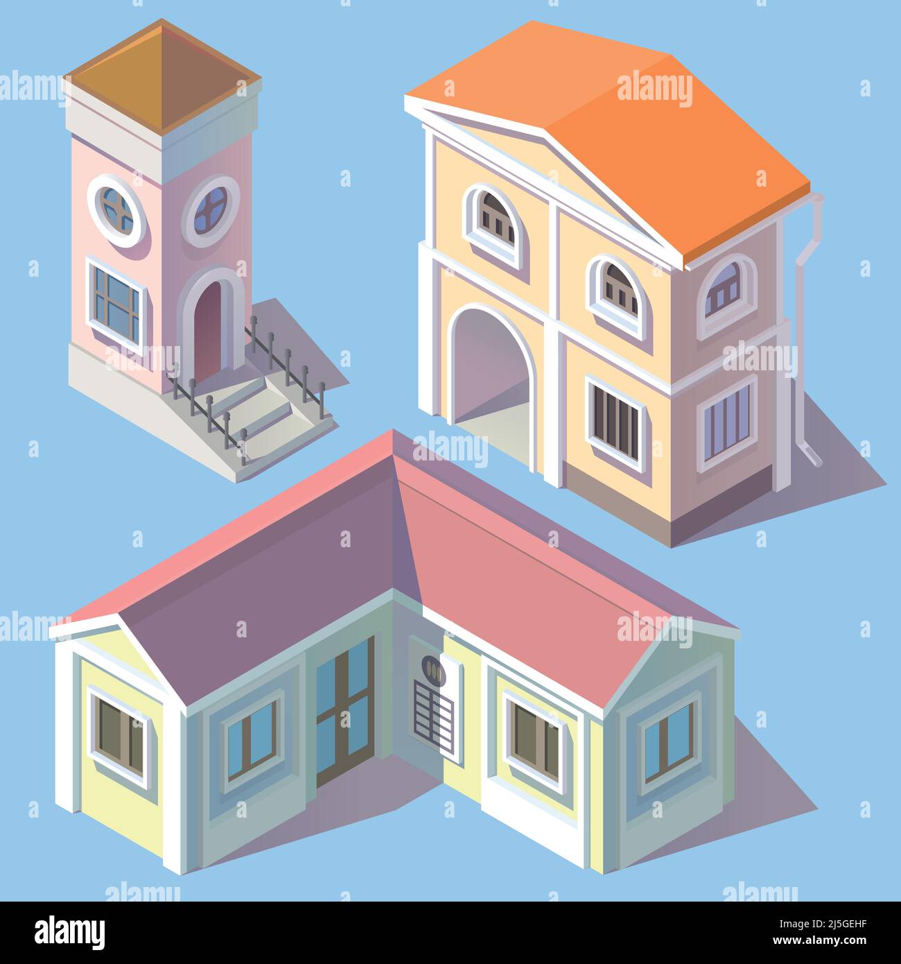 Vector set of 3d isometric residential buildings in cartoon style ...